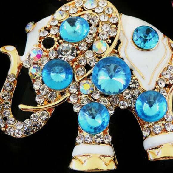 Unbranded | Jewelry | Blue Crystals On White Enamel Elephant Necklace | Poshmark